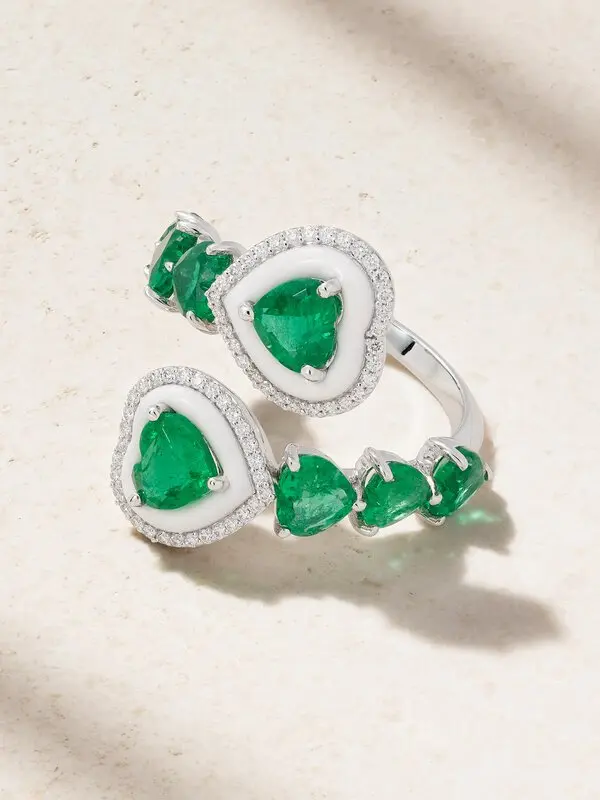 KAMYEN Sea 18-karat White Emerald, Diamond And Enamel Ring - Gold