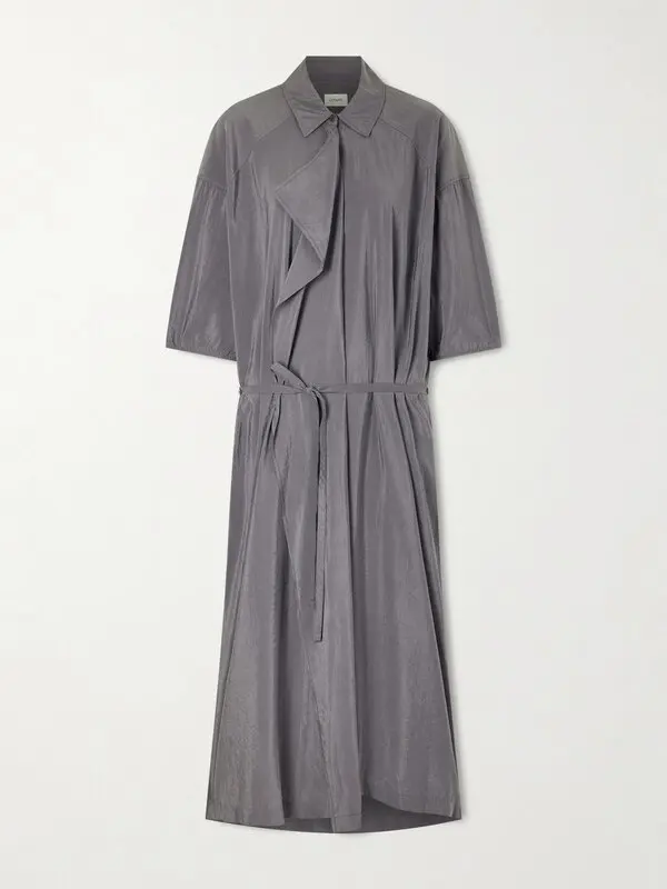LEMAIRE Belted Silk-blend Satin Shirt Dress - Gray