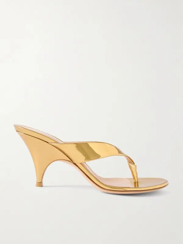 GIANVITO ROSSI 70 Mirrored-leather Sandals - Gold