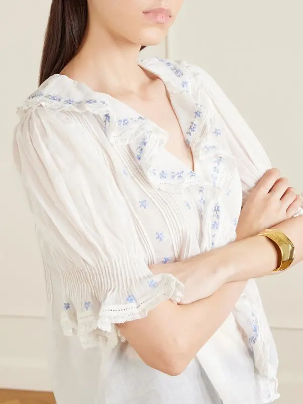 DÔEN Hettie Lace-trimmed Embroidered Organic Cotton-voile Blouse - White