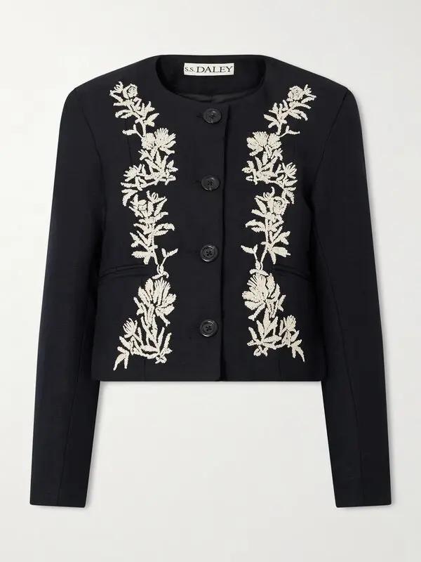 S.S.DALEY Ophelia Cropped Embroidered Woven Jacket - Black