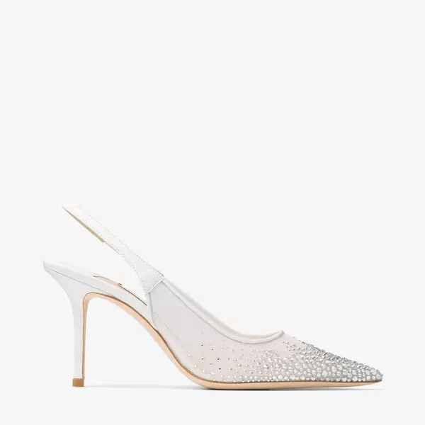 JIMMY CHOO Love Sling Back 85 White Mesh Slingbacks With Dégradé Galaxy Crystals White - White/crystal