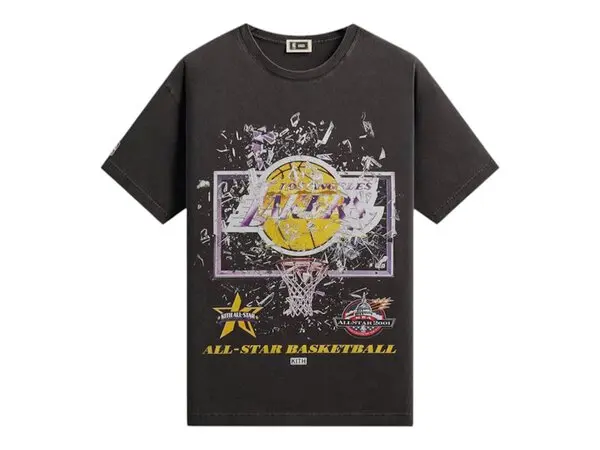 Kith Nba Allstar Los Angeles Lakers Shattered Backboard Vintage Tee Shirt - Black