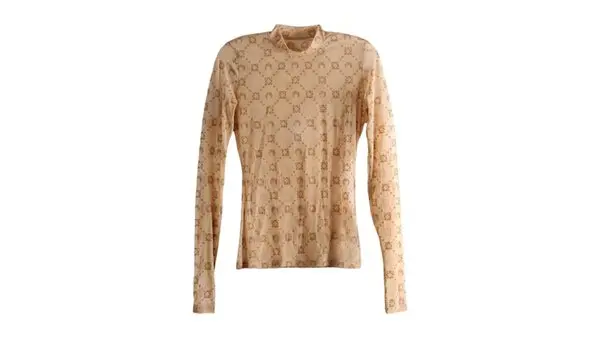 MARINE SERRE Moonogram Mesh Flock Long Sleeve Highneck Top - Bg60 Camel