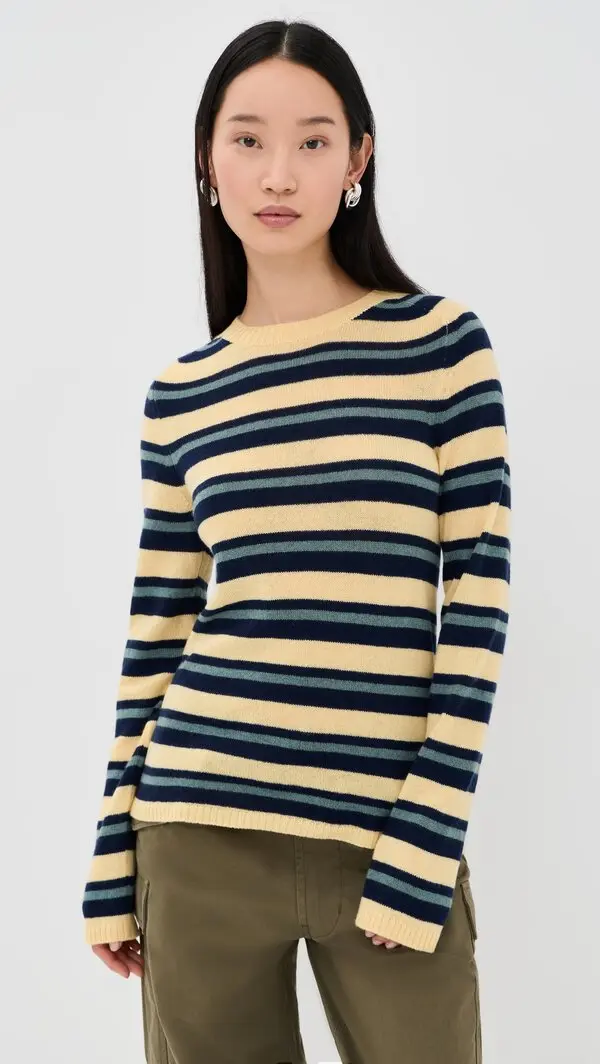 THE ELDER STATESMAN Laurel Stripe Crew Cashmere Pullover