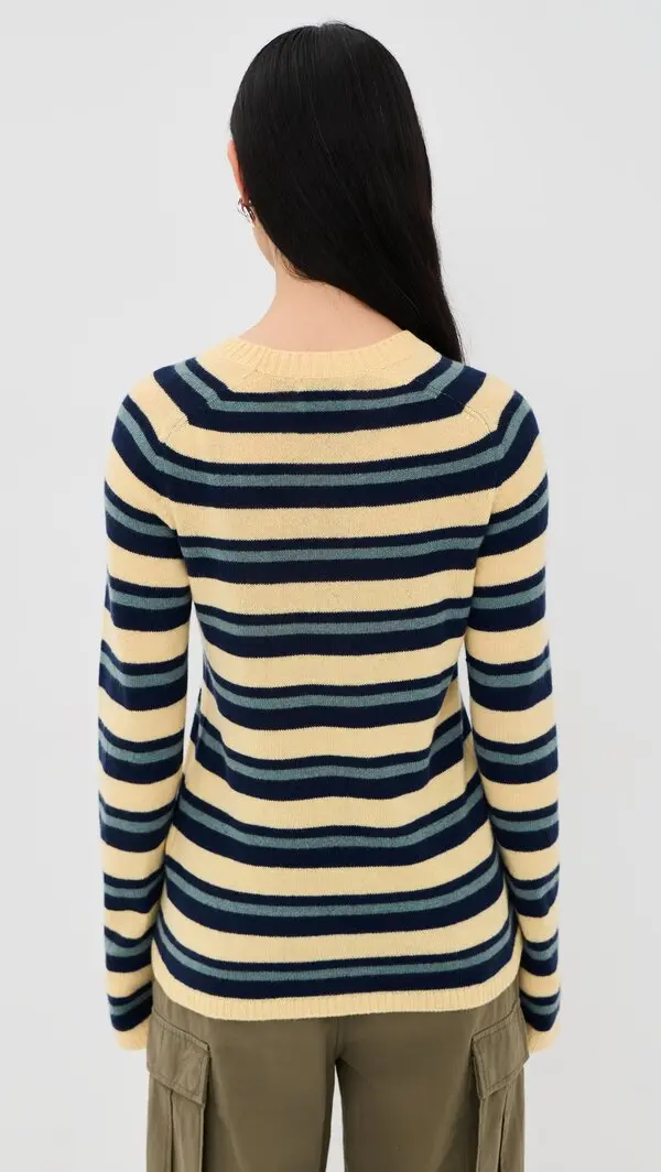 THE ELDER STATESMAN Laurel Stripe Crew Cashmere Pullover