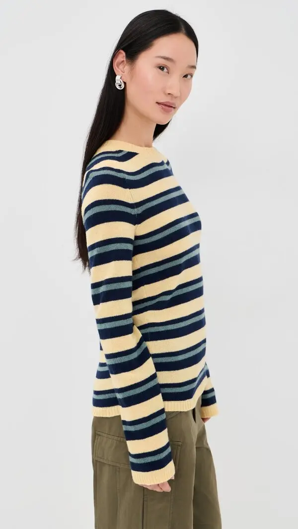 THE ELDER STATESMAN Laurel Stripe Crew Cashmere Pullover