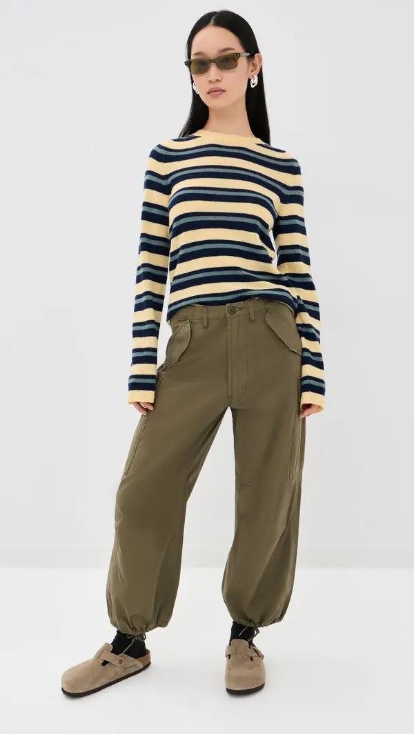 THE ELDER STATESMAN Laurel Stripe Crew Cashmere Pullover