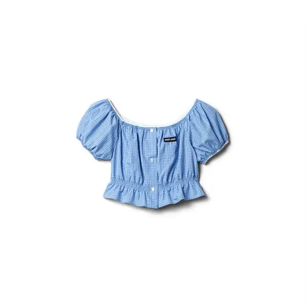 Miu Miu Checked Poplin Crop Top - Light Blue