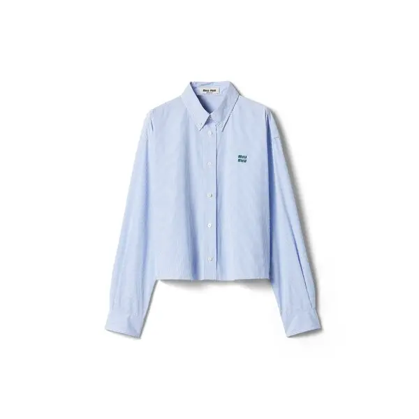 Miu Miu Micro Pinstripe Poplin Shirt - White/light Blue