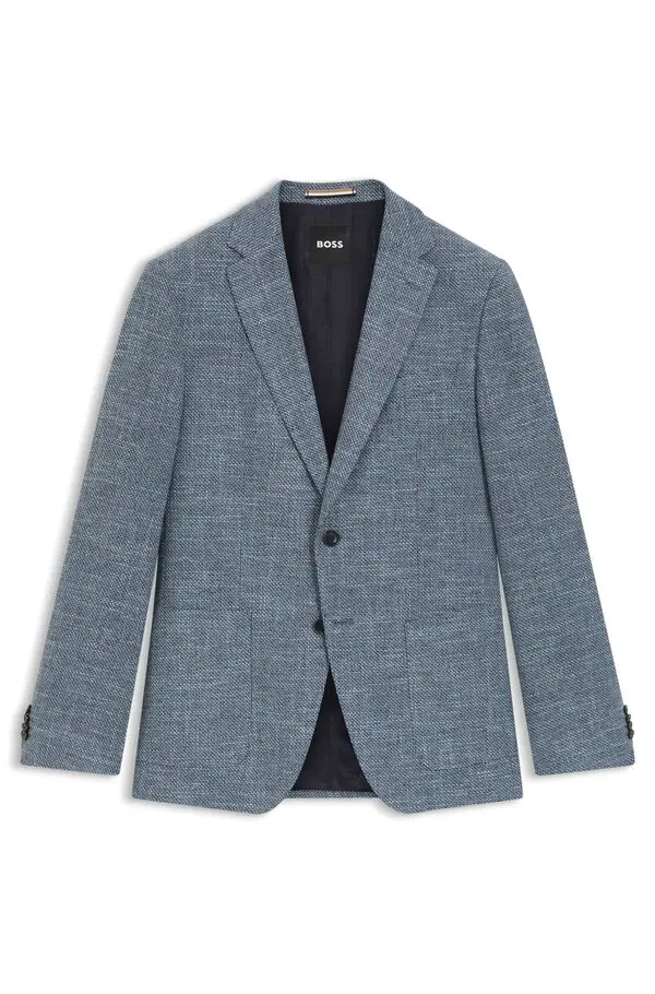 BOSS Patterned Regular-fit Jacket In A Cotton Blend - Dark Blue
