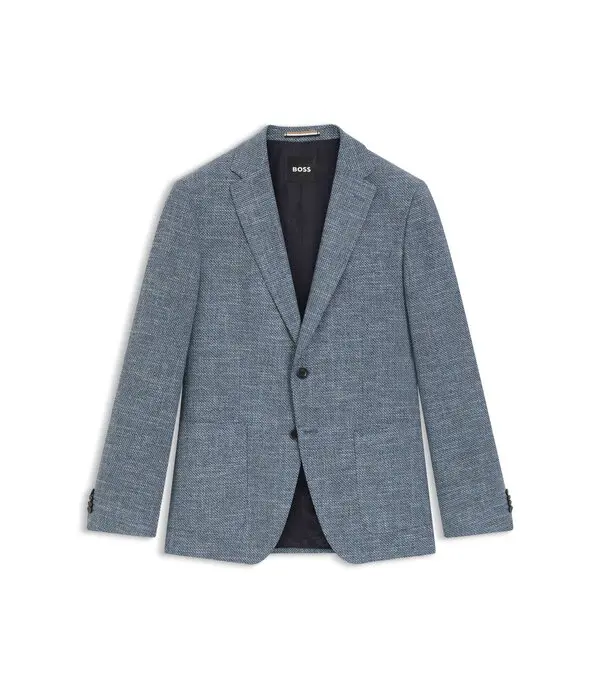 BOSS Patterned Regular-fit Jacket In A Cotton Blend - Dark Blue