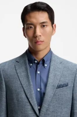 BOSS Patterned Regular-fit Jacket In A Cotton Blend - Dark Blue