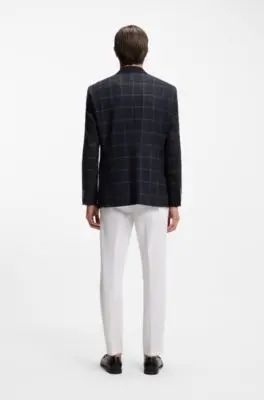 BOSS Checked Regular-fit Jacket In Comfort-stretch Cloth - Dark Blue