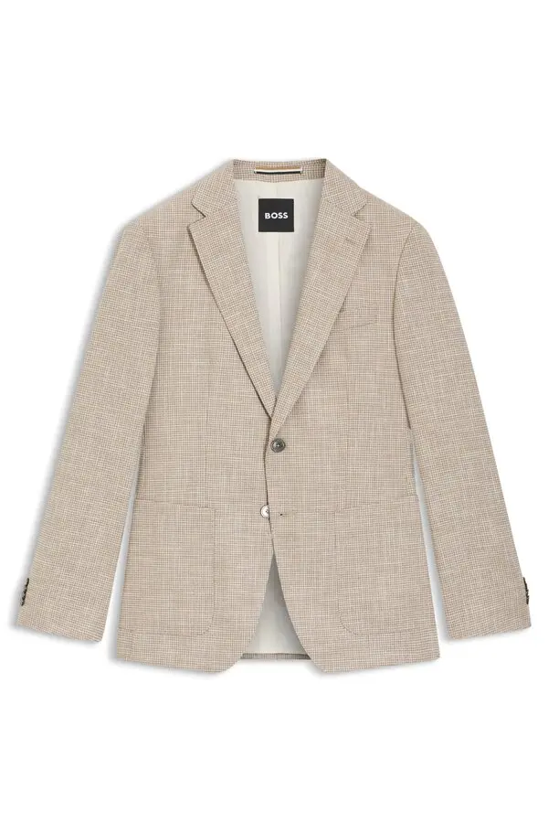 BOSS Checked Regular-fit Jacket In Comfort-stretch Cloth - Khaki