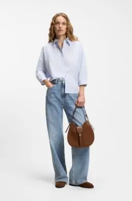 BOSS Wide-leg Rigid Denim Jeans
