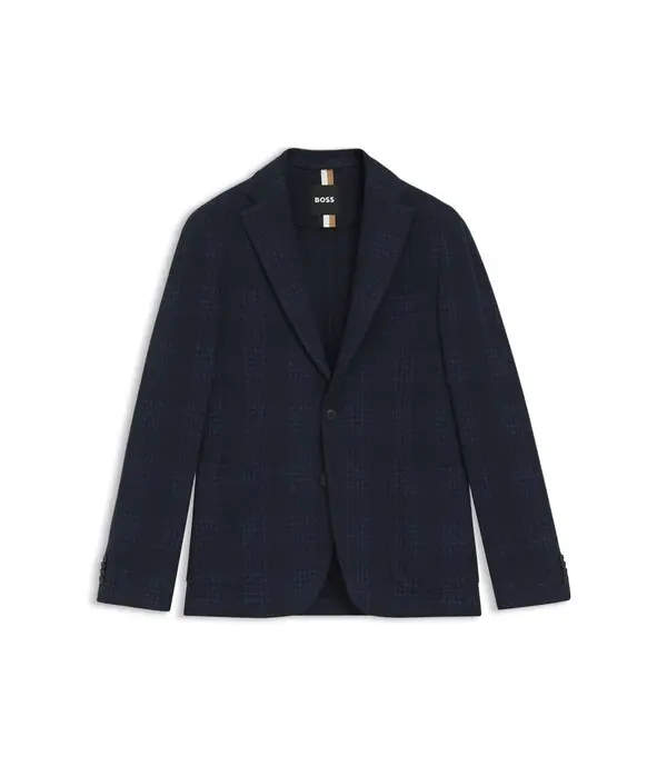 BOSS Checked Slim-fit Jacket In A Cotton Blend