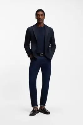 BOSS Checked Slim-fit Jacket In A Cotton Blend