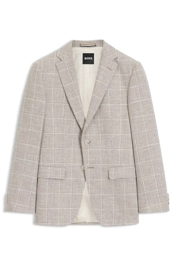 BOSS Checked Slim-fit Jacket In A Cotton Blend - White