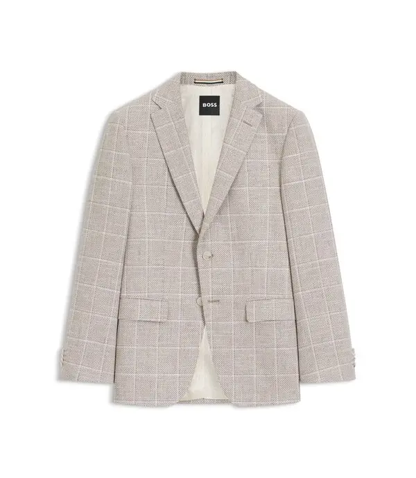 BOSS Checked Slim-fit Jacket In A Cotton Blend - White