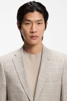 BOSS Checked Slim-fit Jacket In A Cotton Blend - White