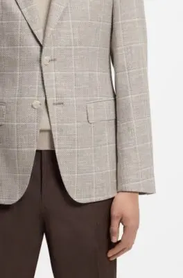 BOSS Checked Slim-fit Jacket In A Cotton Blend - White
