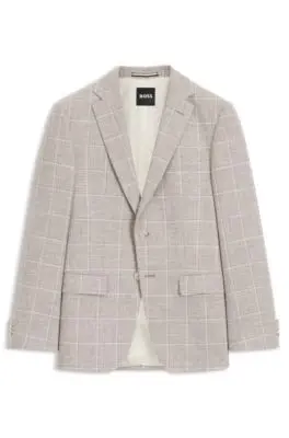 BOSS Checked Slim-fit Jacket In A Cotton Blend - White