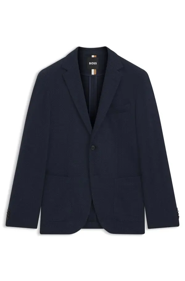 BOSS Herringbone Regular-fit Jacket In A Cotton Blend - Dark Blue