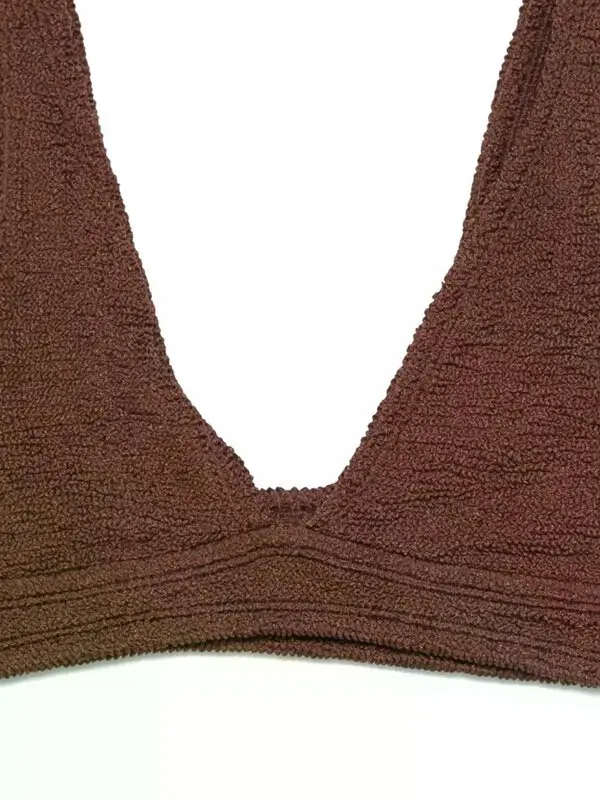 Hunza G V-neck Wide Strap Crinkle Bikini Set - Brown