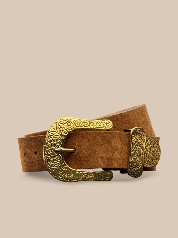 L'Agence Otera Suede Belt - Cognac Suede