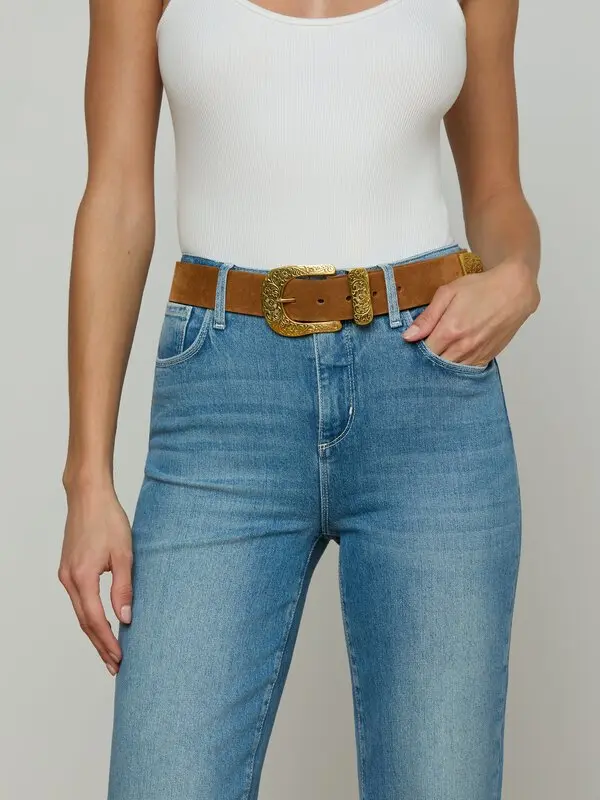 L'Agence Otera Suede Belt - Cognac Suede