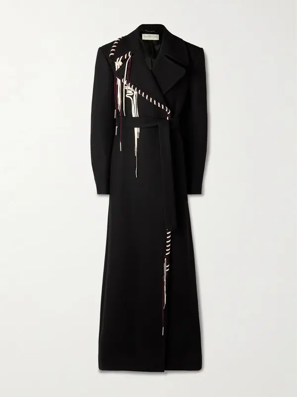 Dries Van Noten Double-breasted Belted Whipstitched Wool-blend Coat - Black