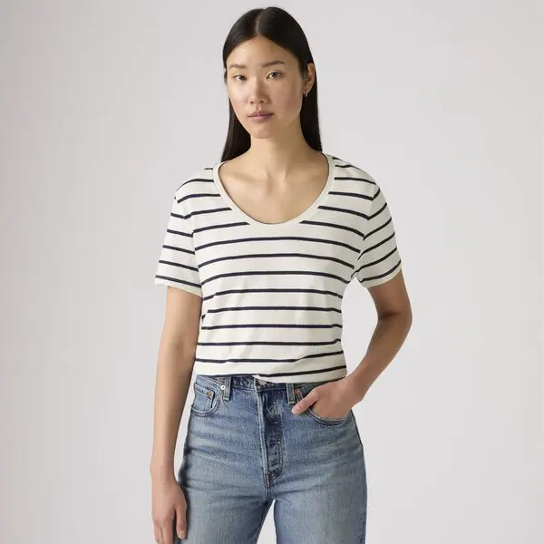 LEVI'S Bridget Cotton Linen Short Sleeve T-shirt - Brandy Stripe Egret