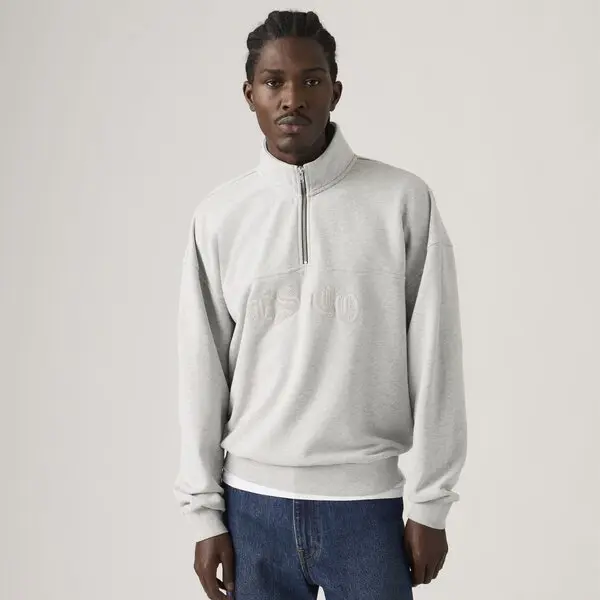 LEVI'S Boxy Quarter Zip Sweatshirt - Light Heather Grey