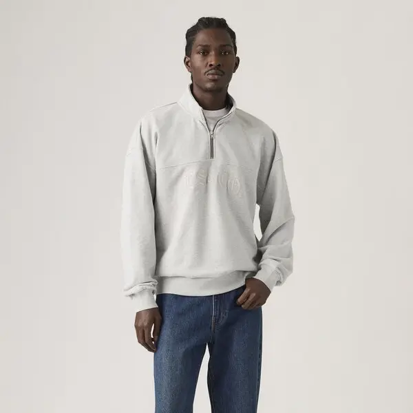LEVI'S Boxy Quarter Zip Sweatshirt - Light Heather Grey