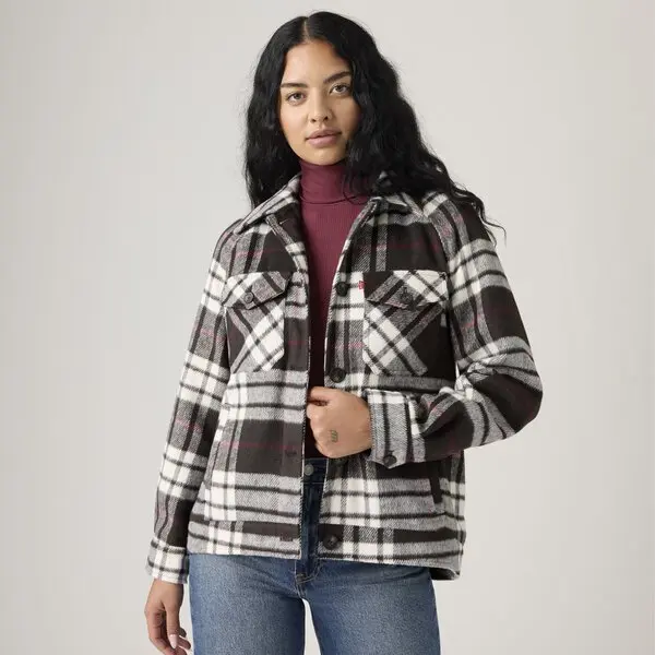 LEVI'S Raglan Sleeve Shirt Jacket - Tawny Port Plaid