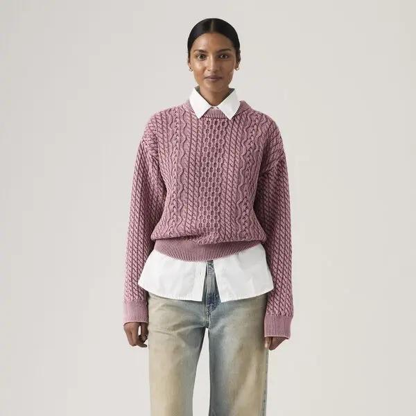 LEVI'S Leilah Cable Crewneck Sweater - Washed Crushed Berry