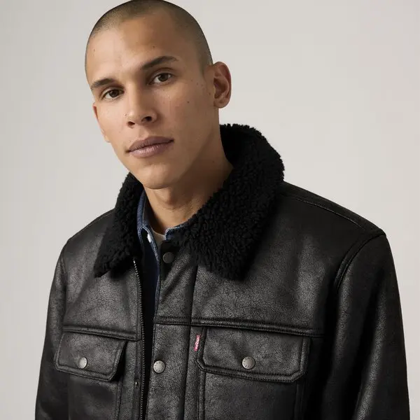 LEVI'S Two Chest Pocket Faux Shearling Collar Jacket - Black