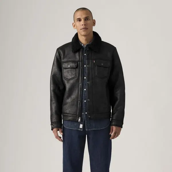LEVI'S Two Chest Pocket Faux Shearling Collar Jacket - Black