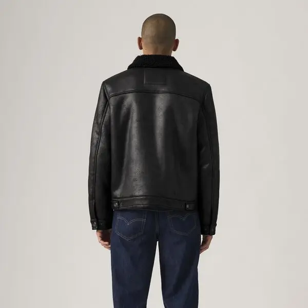 LEVI'S Two Chest Pocket Faux Shearling Collar Jacket - Black