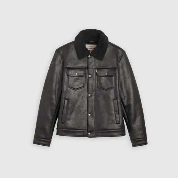 LEVI'S Two Chest Pocket Faux Shearling Collar Jacket - Black