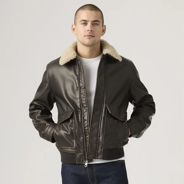LEVI'S Aviator Jacket With Removeable Sherpa Collar - Dark Brown