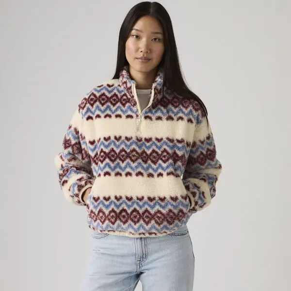 LEVI'S Gemma Sherpa Quarter-zip Pullover - White Swam