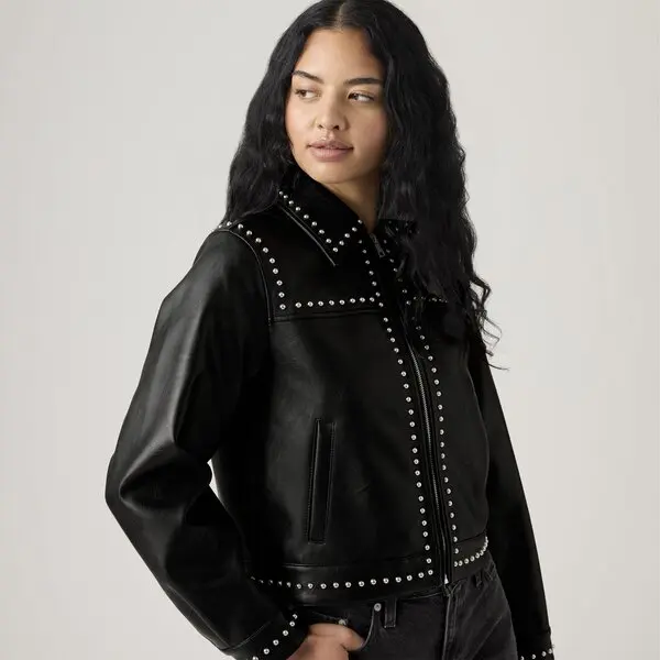 LEVI'S Faux Leather Studded Jacket - Black Silver
