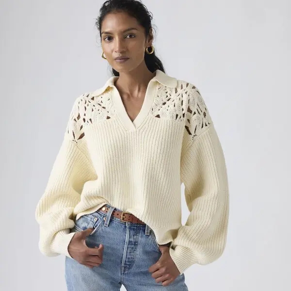 LEVI'S Bianca Crochet Polo Sweater - Tofu