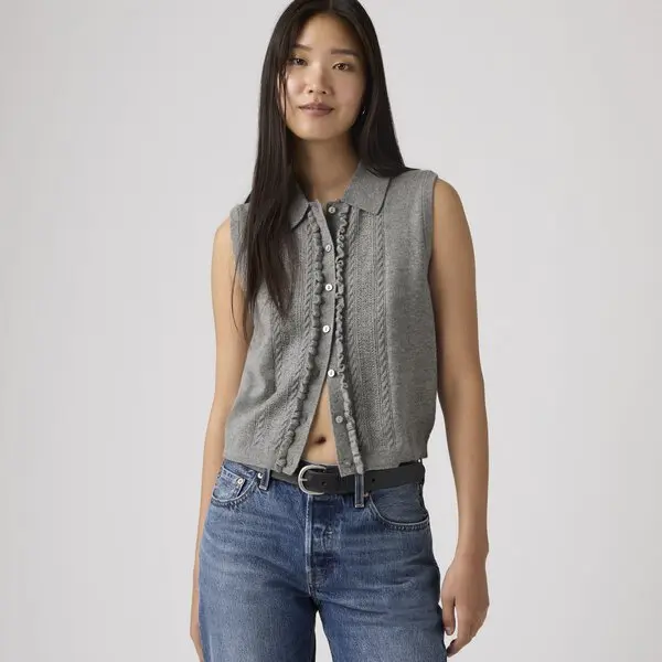 LEVI'S Supersoft Mini Ruffle Vest Top Sweater - Dark Heather Gray