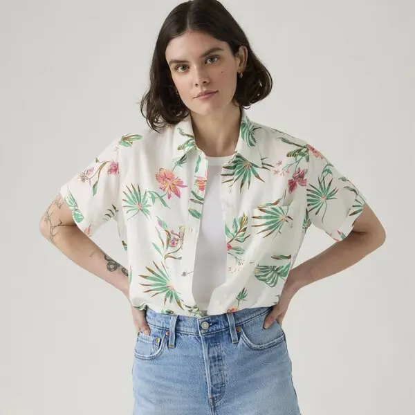 LEVI'S Darlene Linen Blend Short Sleeve Shirt - Delilah Floral Egret