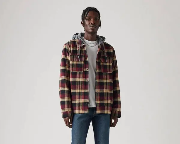 LEVI'S Cotton Plaid Sherpa Lined Shacket