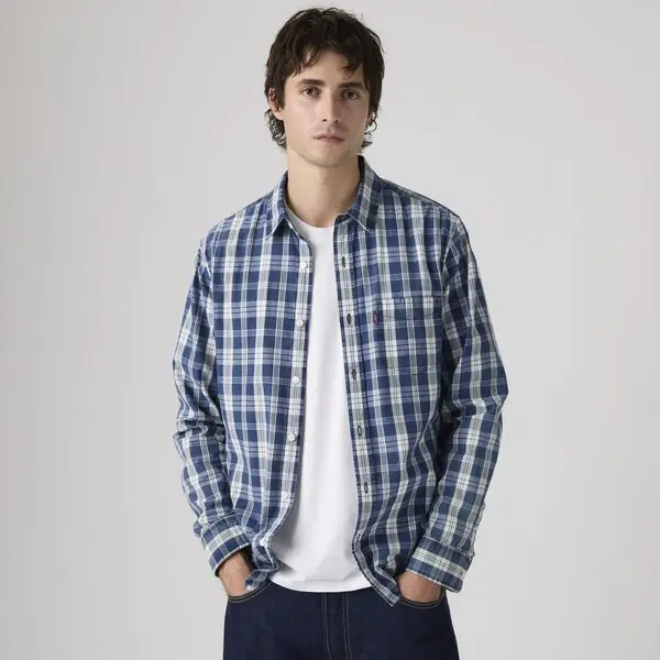 LEVI'S Sunset One Pocket Standard Fit Poplin Shirt - Ben Plaid Indigo Poplin