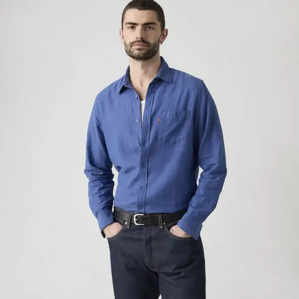 LEVI'S Sunset One Pocket Standard Fit Cotton Linen Shirt - Sunshine Blue Cotton Linen